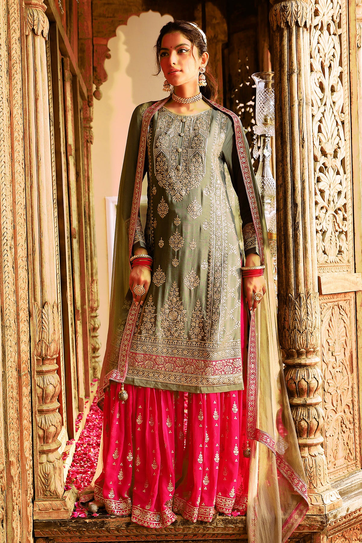 Green Georgette Embroidered Suit – Meena Bazaar