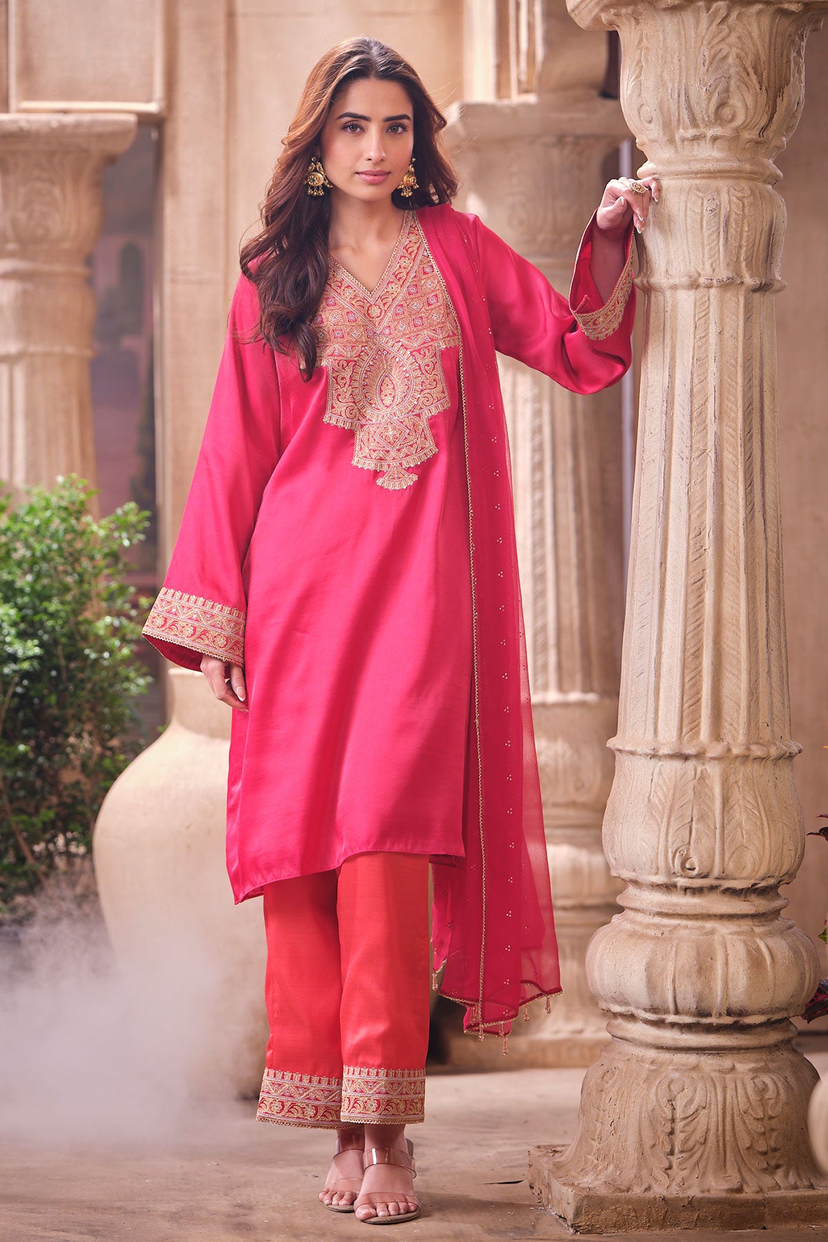 Rani Readymade Silk Shirt Set with Chiffon Dupatta – Meena Bazaar