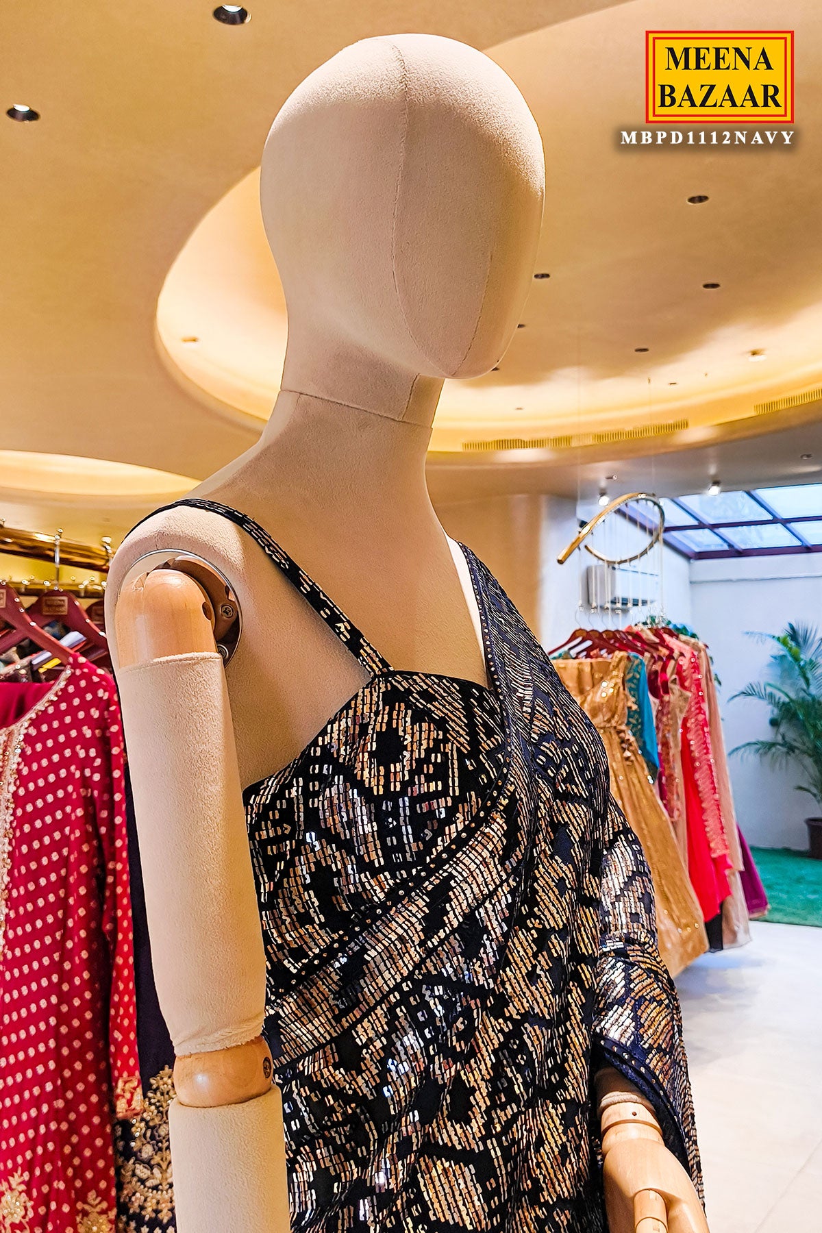 Navy Blue Party Wear Sequin Saree – Meena Bazaar