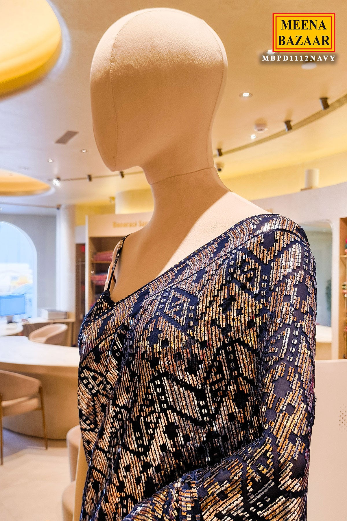 Navy Blue Party Wear Sequin Saree – Meena Bazaar