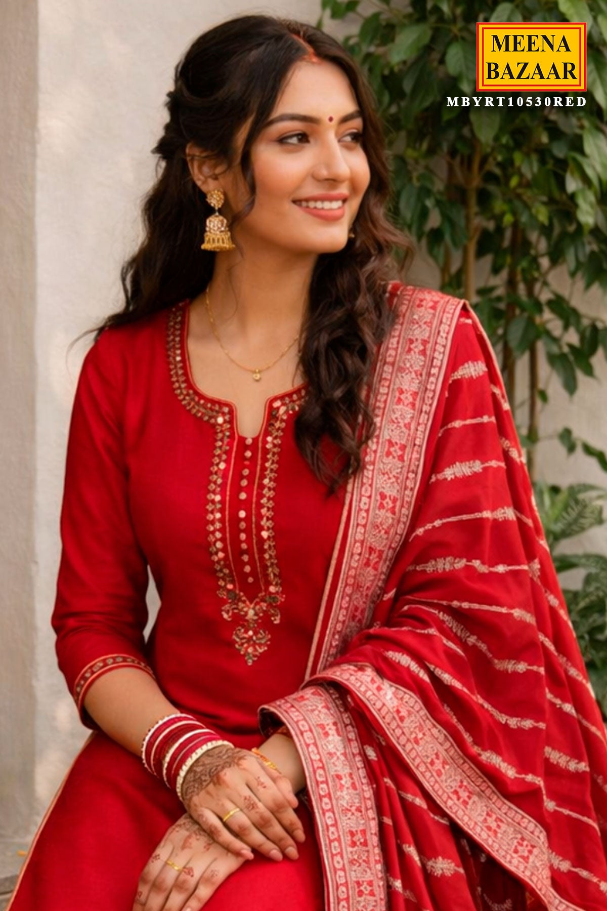Red Silk Unstitched Suit with Elegant Embroidery – Meena Bazaar